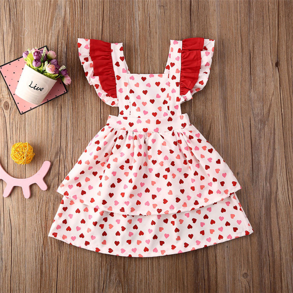 Dresses | Valentines Day Heart Print Girls Ruffle Dress | Poshmark